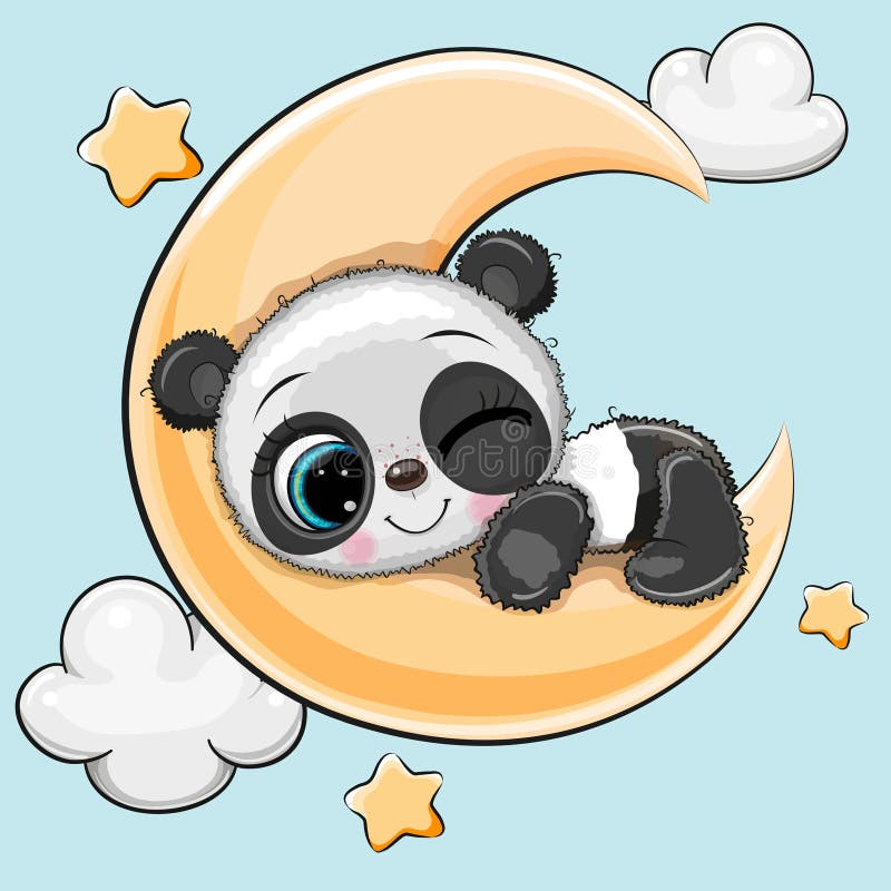Cartoon Panda is Sleeping on the Moon Stock Illustration - Illustration ...