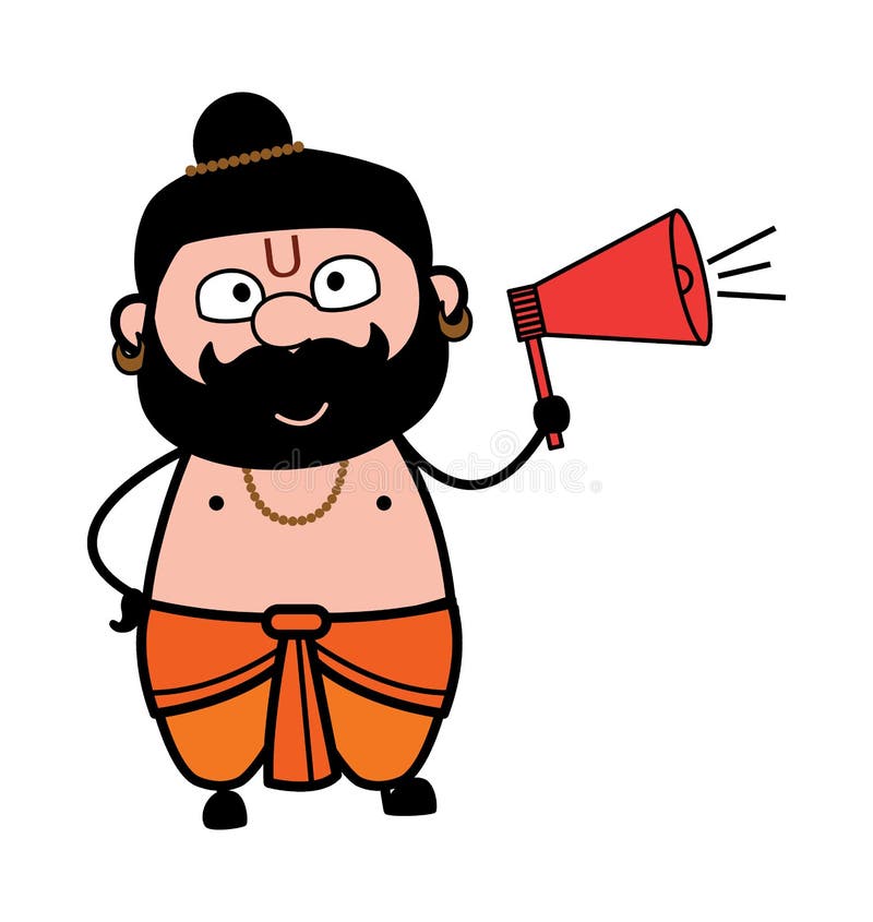 Cartoon Pandit Announcing with Loudhailer Stock Illustration ...