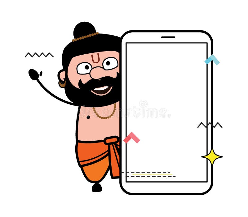 Cartoon Pandit with Empty Cell Phone Screen Stock Illustration ...