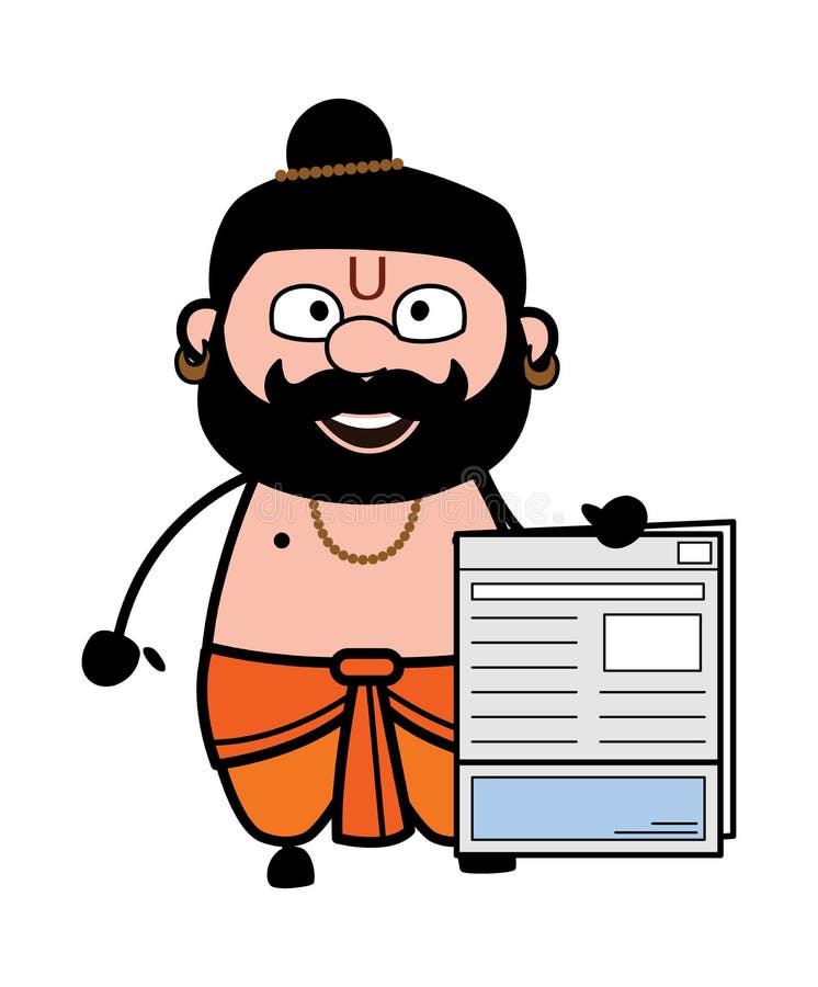 Cartoon Pandit Holding a Newspaper Stock Illustration - Illustration of ...