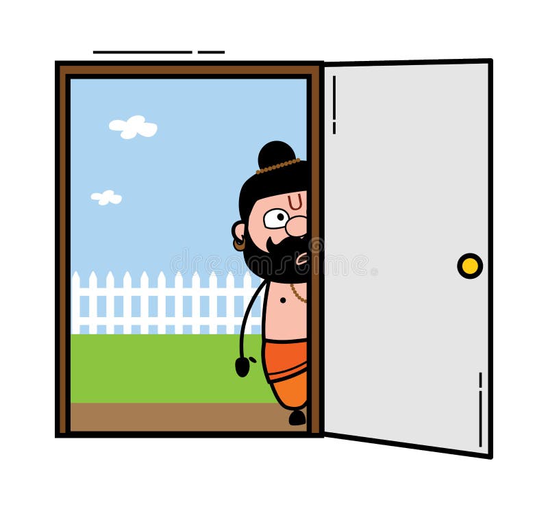 Cartoon Pandit Looking from Door Stock Illustration - Illustration of ...