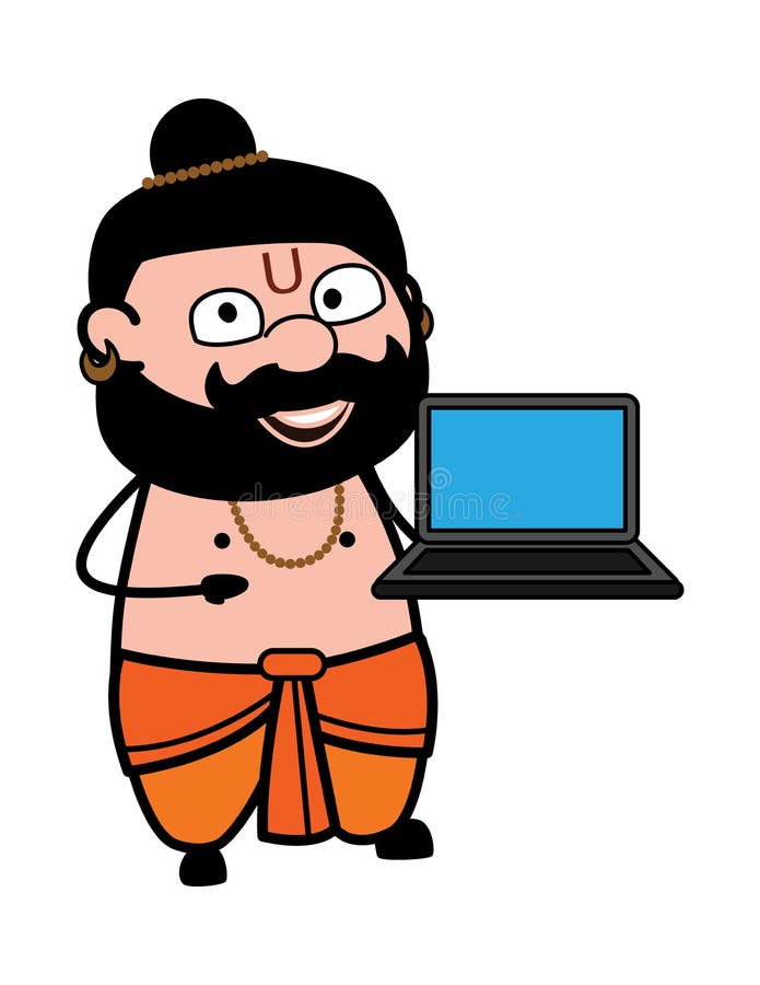 Cartoon Pandit Presentation on Laptop Stock Illustration - Illustration ...