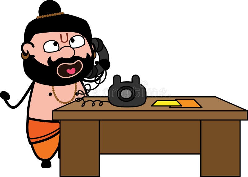 Cartoon Pandit Talking on Phone Stock Illustration - Illustration of ...