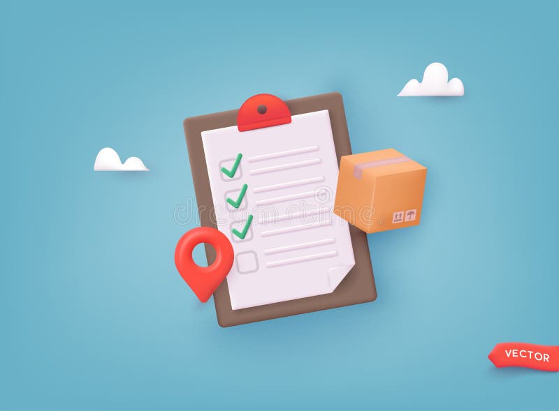 Cartoon Paper Parcel Package Boxes with Clipboard and Check List. 3D ...