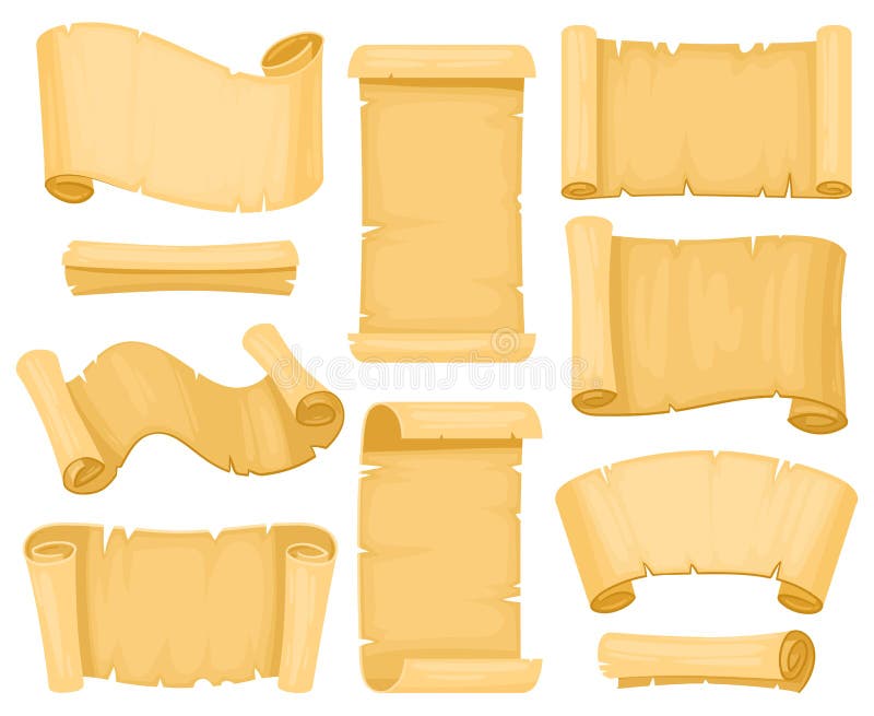 Cartoon Papyrus Scroll, Vintage Paper Manuscript Rolls. Old Ancient ...