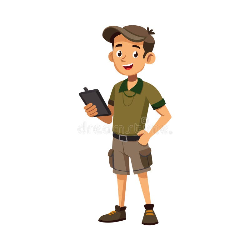 Cartoon Park Ranger Using a Tablet | Park Guide Illustration Stock ...