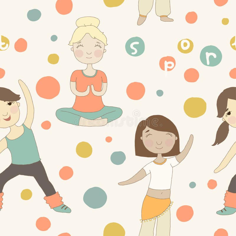 Cartoon Pattern with Girls Involved in Sports Stock Vector ...