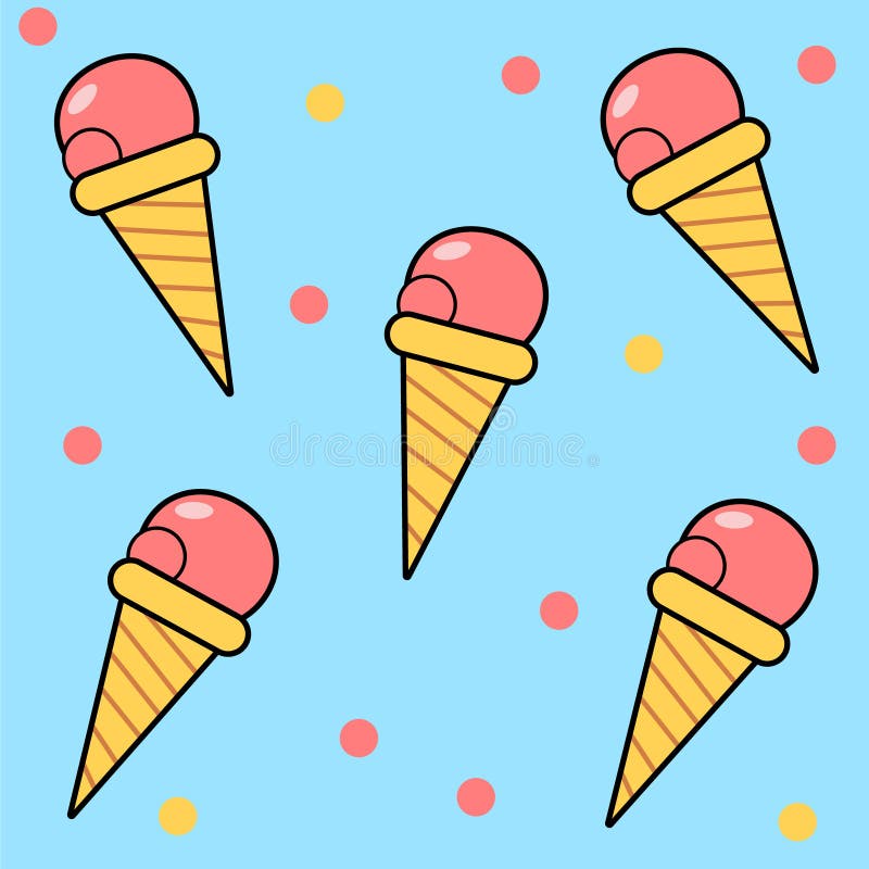 Cartoon Pattern with Ice Cream Cones on a Blue Background. Bright ...