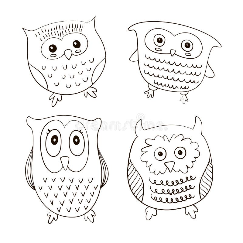 Cartoon Pattern with Owls.Round Design Element. Stock Illustration ...