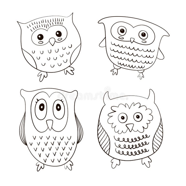 Cartoon Pattern with Owls.Round Design Element. Stock Illustration ...