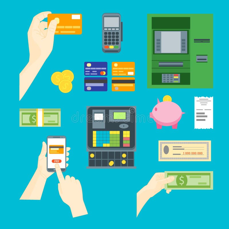 Cartoon Payment Concept Set. Vector Stock Vector - Illustration of hand ...