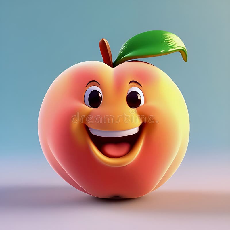 Cartoon Peach with a Happy Smiling Face Stock Illustration ...