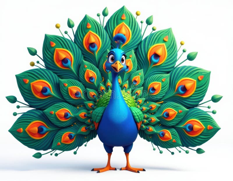 Cartoon Peacock with Colorful Tail Feathers Stock Illustration ...