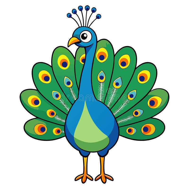 Cartoon Peacock with Fanned Green Tail Feathers Bird Stock Vector ...