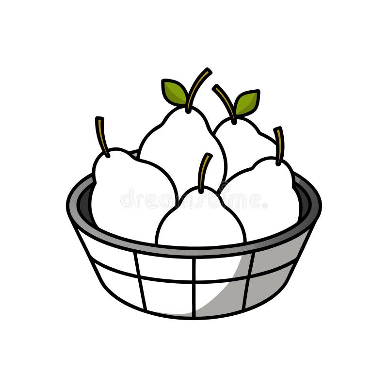 Cartoon Pear Fruit in Basket Isolated on White Stock Illustration ...