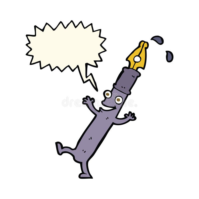 Cartoon Pen Character with Speech Bubble Stock Illustration ...