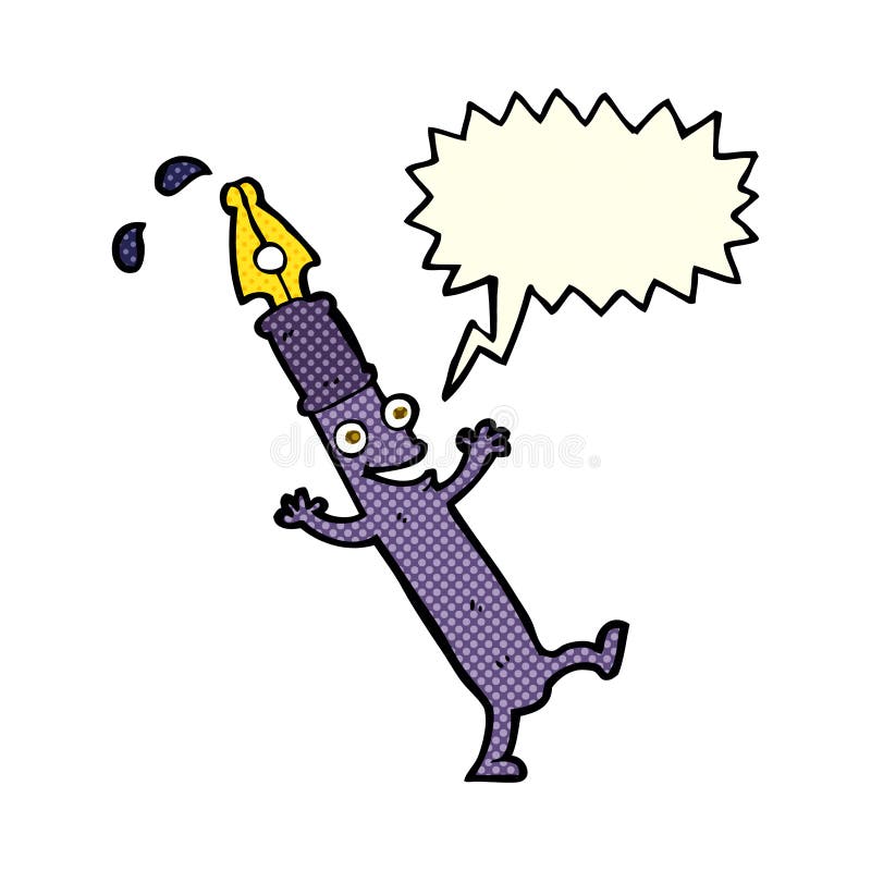 Cartoon Pen Character with Speech Bubble Stock Illustration ...