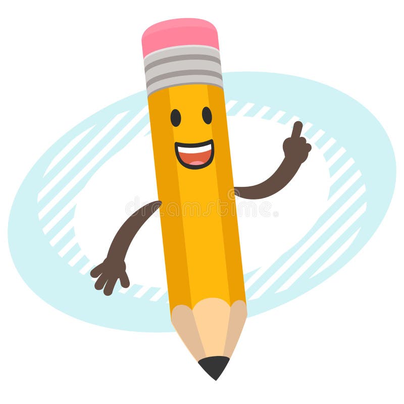Cartoon Pencil Character Explaining and Showing the Index Finger Stock ...