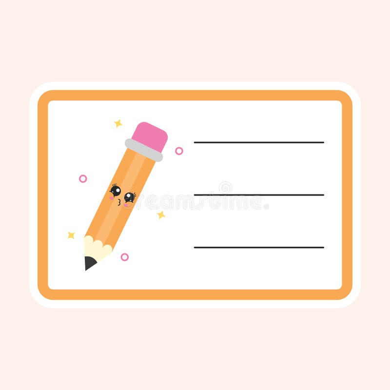 Cartoon Pencil Character Frame or Notebook Label on Peach Stock ...