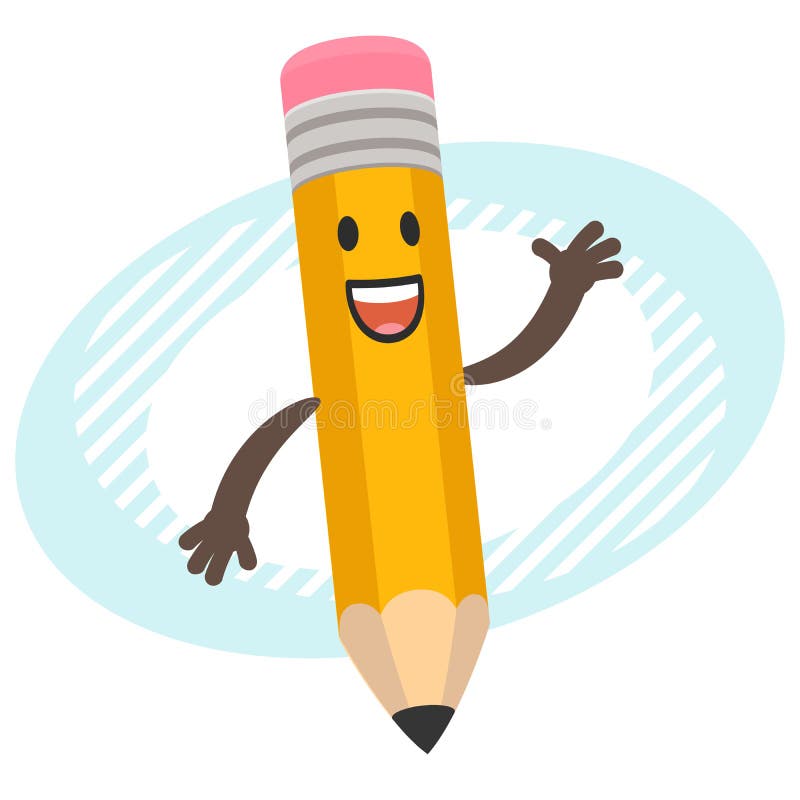 Cartoon Pencil Character Greeting Stock Vector - Illustration of eraser ...