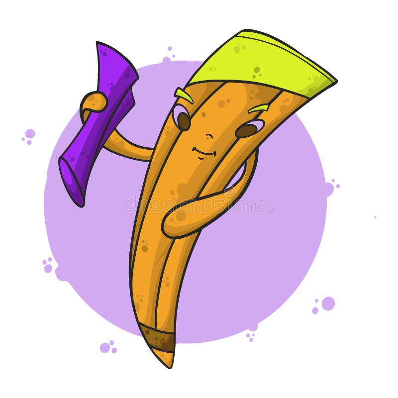 Cartoon Pencil Character with Paper in Hand Stock Vector - Illustration ...