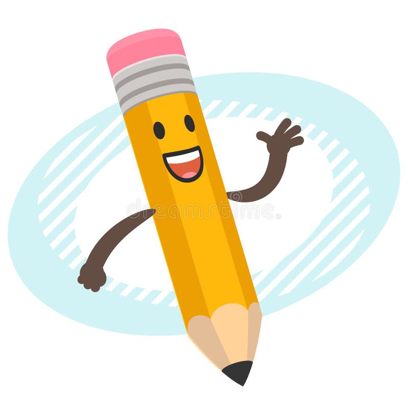 Cartoon Pencil Character Walking and Waving His Hand Stock Vector ...