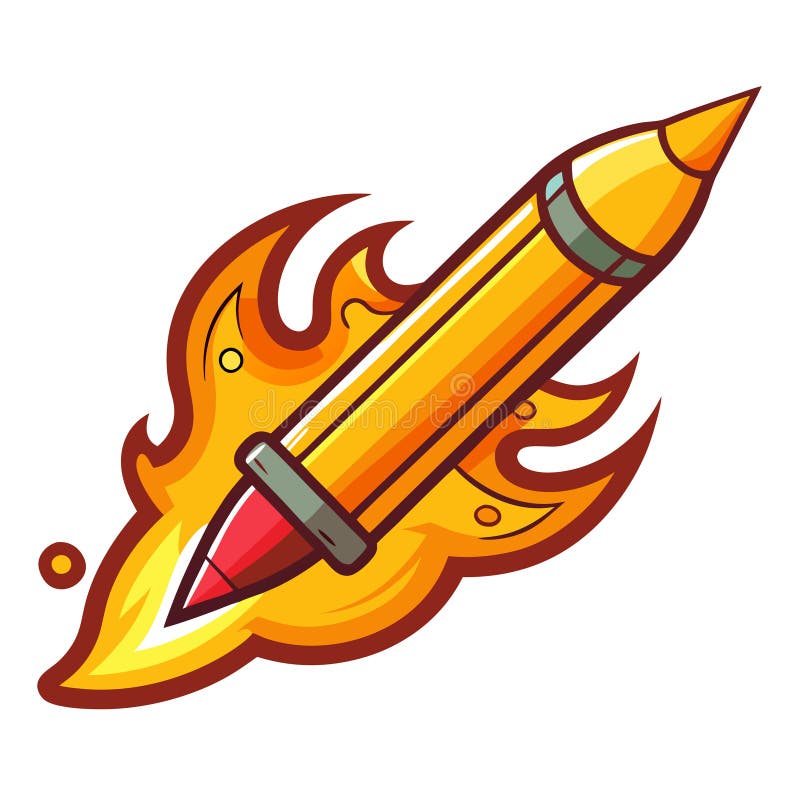 Cartoon Pencil Rocket Blasting Off with Flames, Idea Launch Concept ...