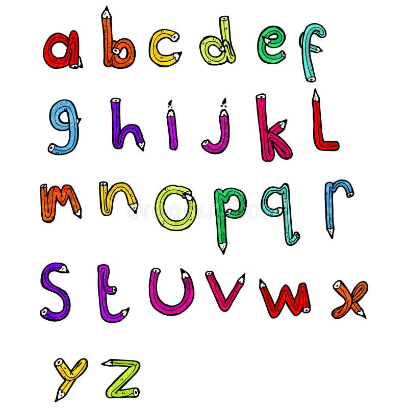 Cartoon Pencil Shaped Alphabet Stock Vector - Illustration of character ...