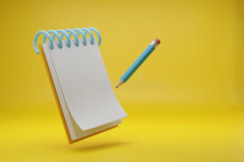 Cartoon Pencil Writing on a Blank Notepad with Copy Space. 3d ...