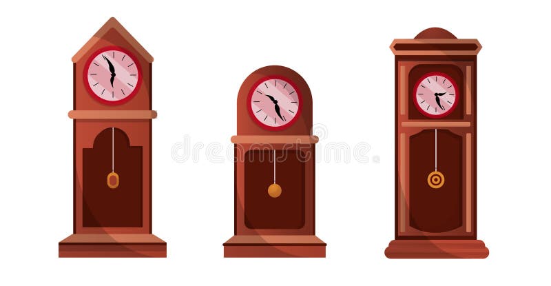 Antique Old Style Cartoon Pendulum Clock Cartoon Set, Vector Clock ...