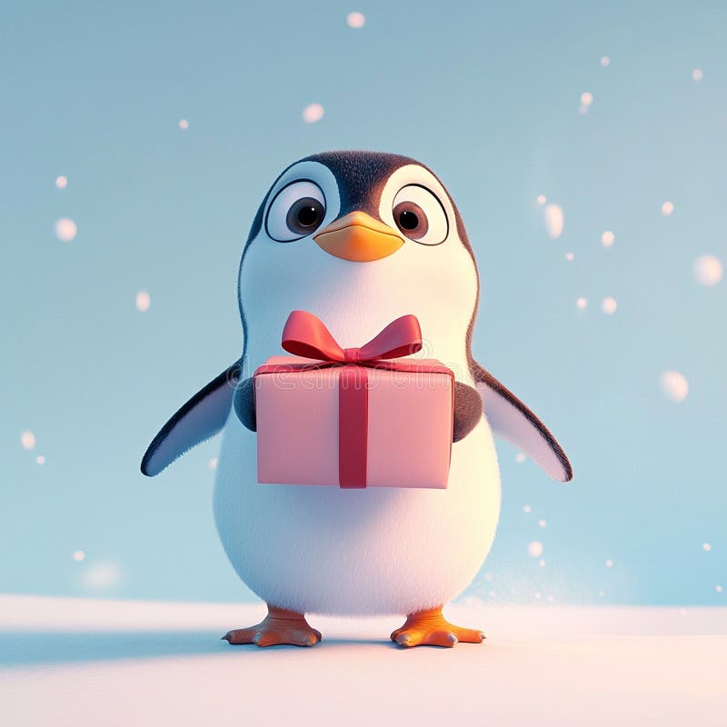Cartoon Penguin Holding a Gift Box for Celebration Stock Illustration ...