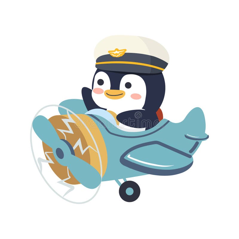Cartoon of a Penguin Pilot Flying a Plane Stock Illustration ...