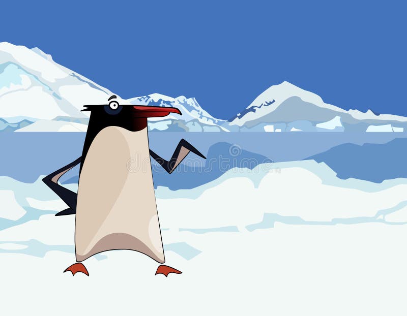 Cartoon Penguin in Snowy Mountains and Ice Stock Vector - Illustration ...