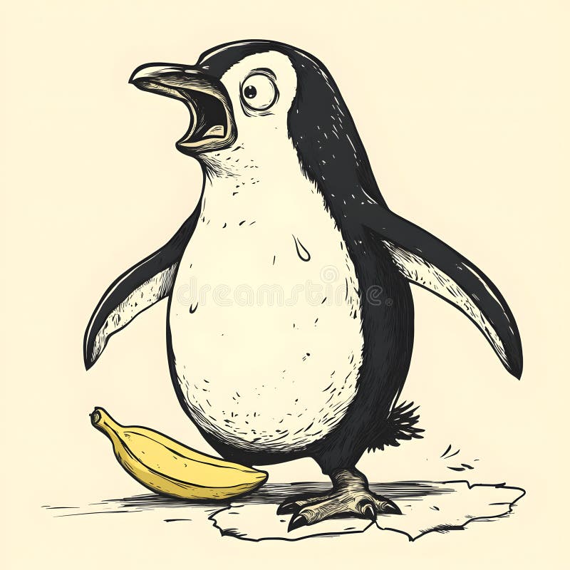 Cartoon Penguin with a Surprised Expression Stock Illustration ...