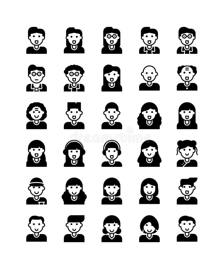 Cartoon People Avatar Picture Profile Solid Glyph Icon Stock Vector ...