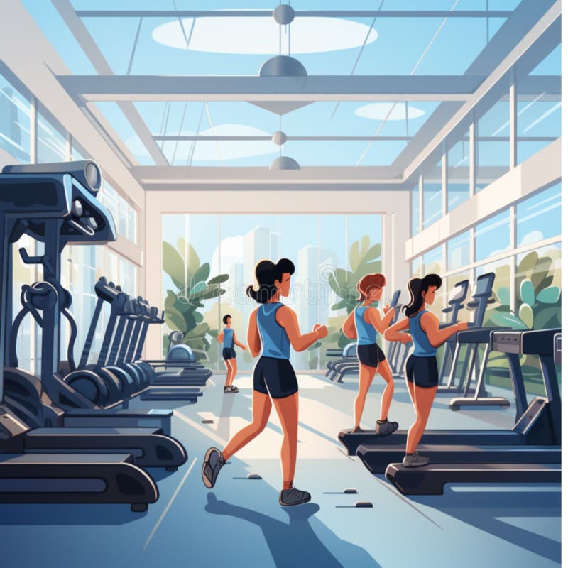 Cartoon People Doing Fitness Stock Illustration - Illustration of ...