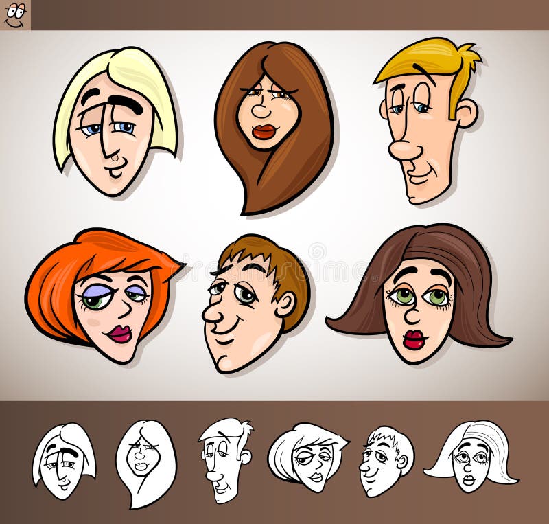 Cartoon People Heads Set Illustration Stock Vector - Illustration of ...