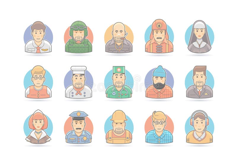 Cartoon People Icon Set. Vector Character Illustration. Isolated on ...