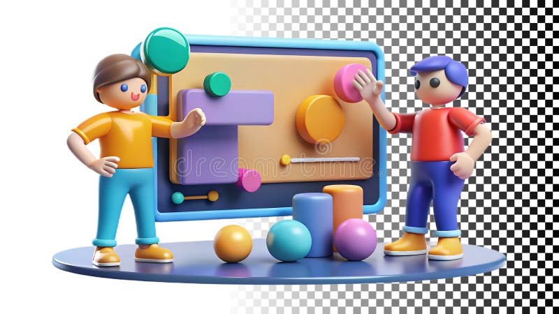 Cartoon People Interacting with Screen Technology Data and Digital ...