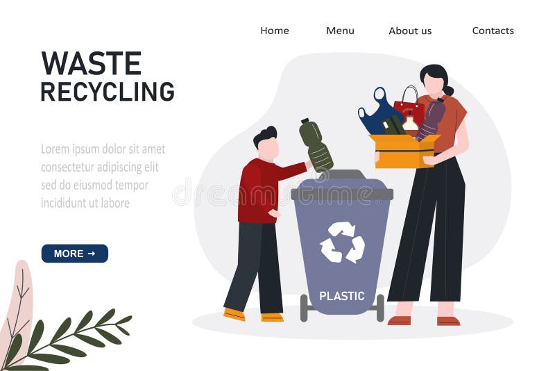 Cartoon People Sorting and Throwing Garbage in Can. Recycling and Sort ...