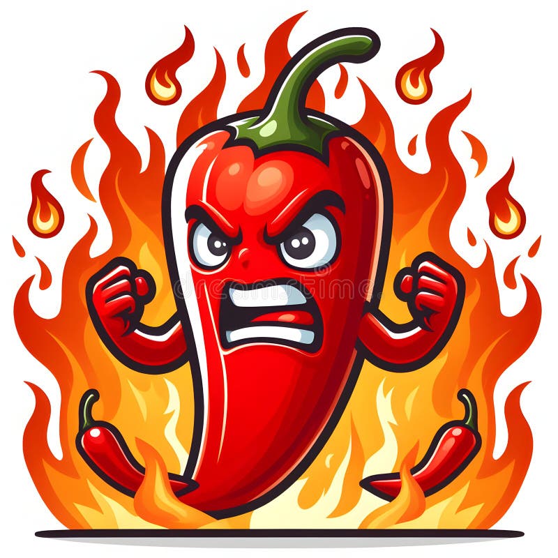 A Cartoon Pepper is Angry and Throwing a Punch at a Fire Stock ...