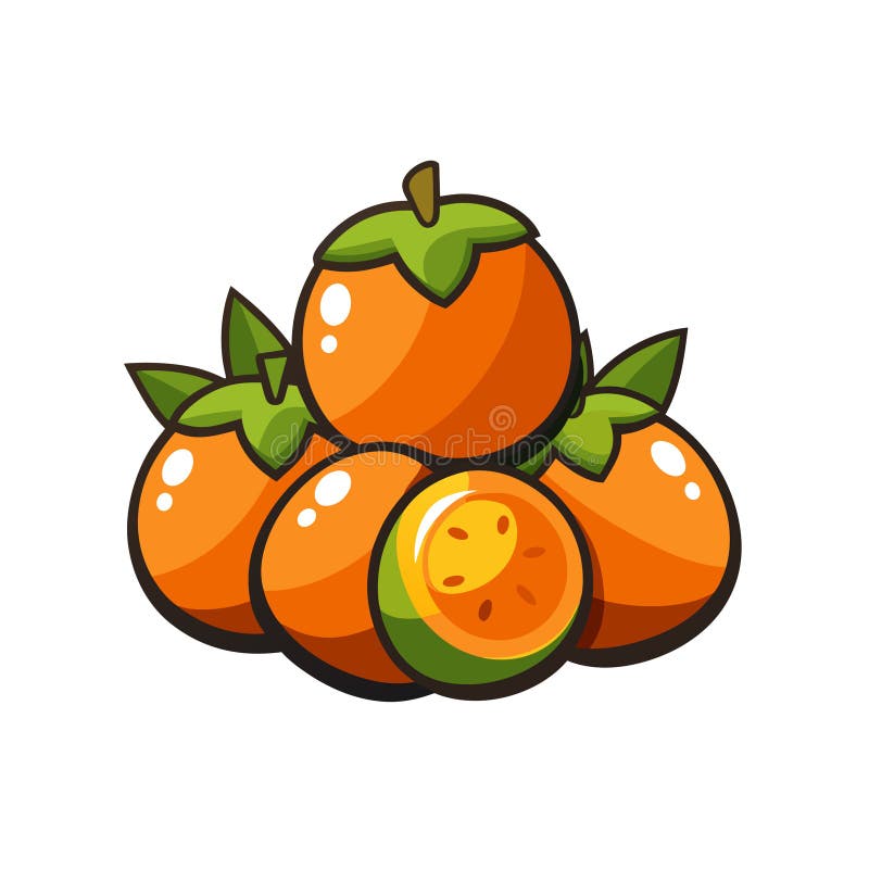 Cartoon Persimmon Fruit Pile on Isolated White Background Stock Photo ...