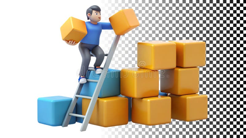 Cartoon Person Building with Blocks Construction Creation and ...