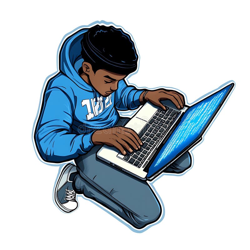 Cartoon Person Typing Code on a Laptop Stock Illustration ...