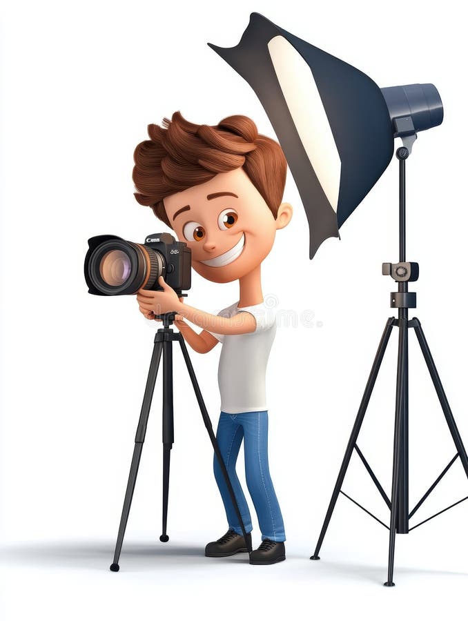 Cartoon Photographer with Camera and Tripod Stock Illustration ...