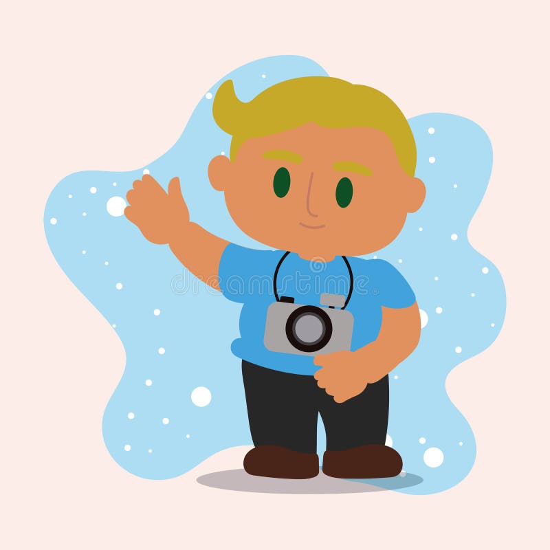 Cartoon Photographer Holding Camera and Waving, Vector Stock Vector ...