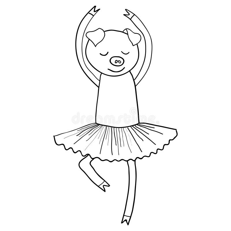 Cartoon Pig Ballet Dancer Coloring Stock Vector - Illustration of dance ...