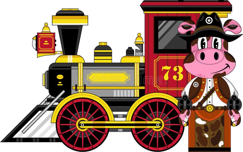 Cartoon Pig Cowboy and Train Stock Vector - Illustration of cartoon ...