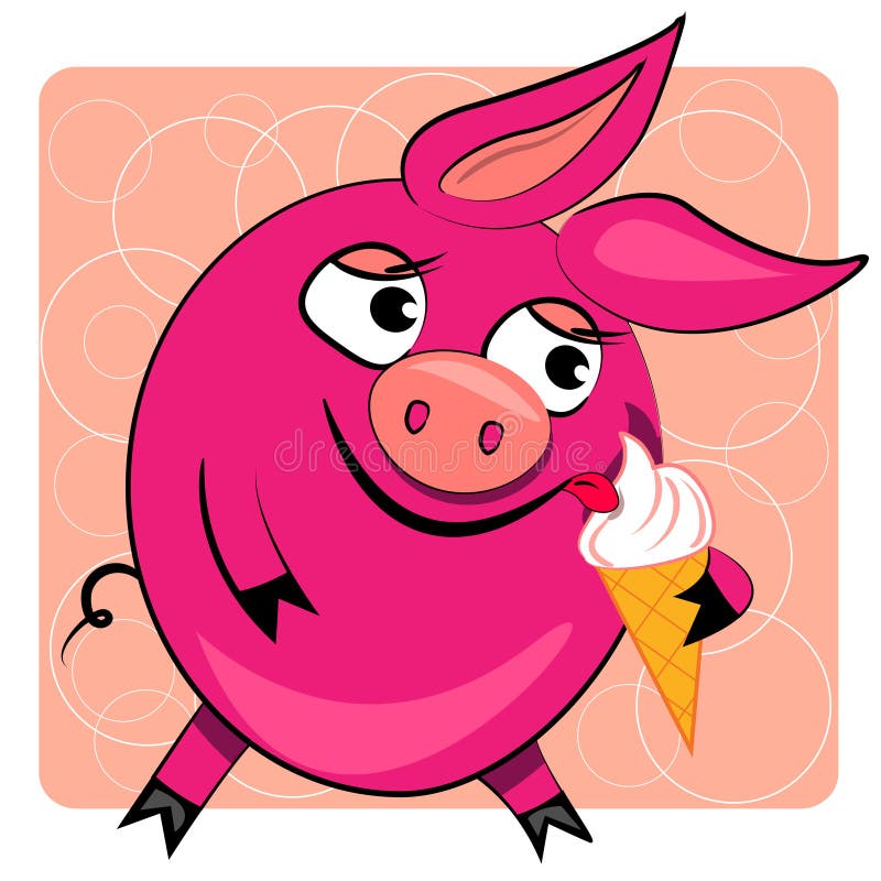 Cartoon Pig Eating Ice Cream. Illustration Stock Vector - Illustration ...
