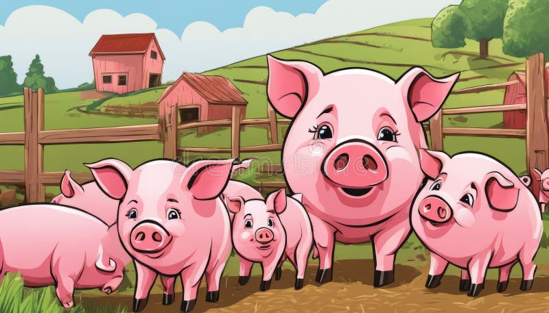 A Cartoon Pig Family Posing for a Picture Stock Illustration ...
